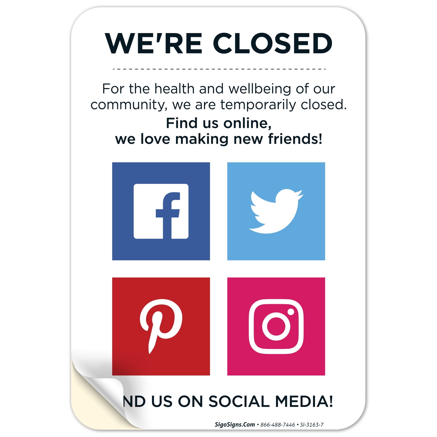 Social Distancing Sign, Find Us On Social Media, 10x7 Vinyl Sticker ...