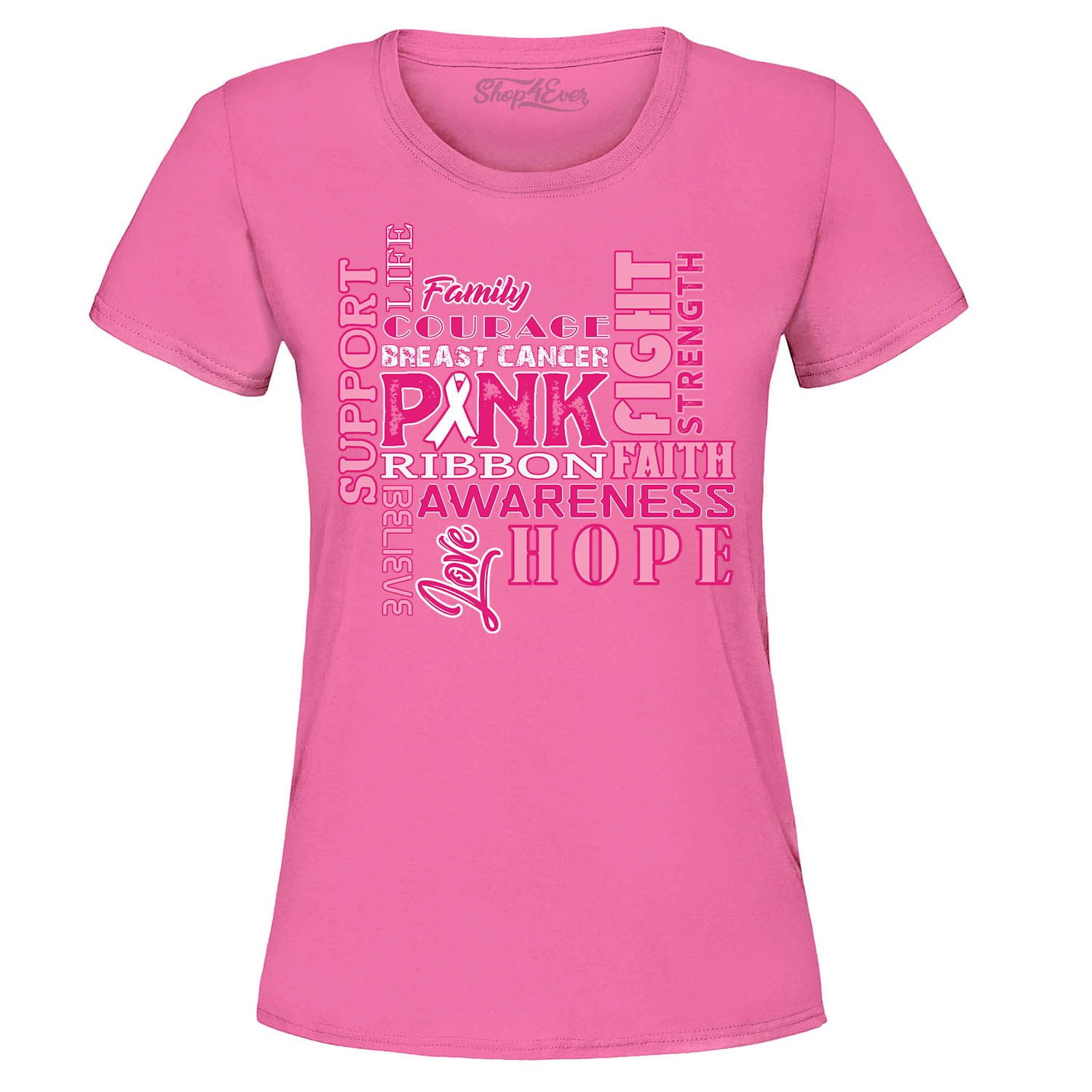 Shop4Ever Women's Breast Cancer Support Fight Ribbon Awareness Graphic ...