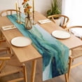 Abstracts Marble Cotton Linen Table Runner Teal Green Ombre Stone Glod ...