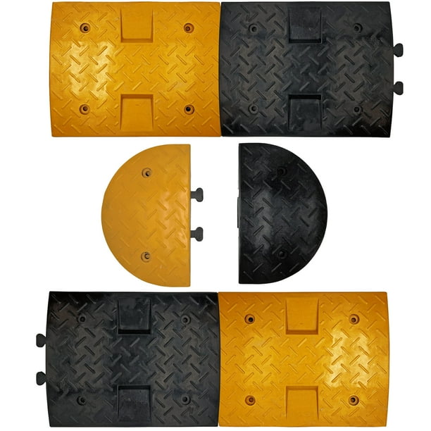 Modular Rubber Speed Hump Set w/ Asphalt Spikes - (Center Sections: 2 ...