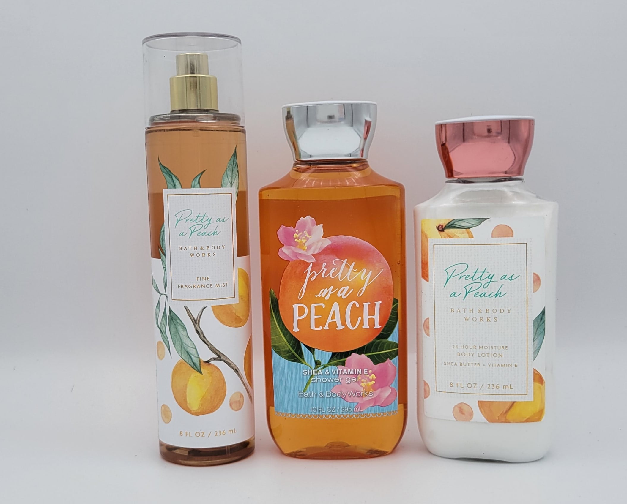 Bath & Body Works Pretty as a Peach Set Fragrance Mist 8 oz, Shower Gel ...