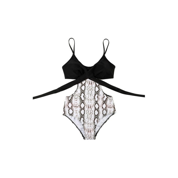 SAYOO Women's One-piece Sling Swimsuit, Low V-neck Hollowed Waist Slim ...