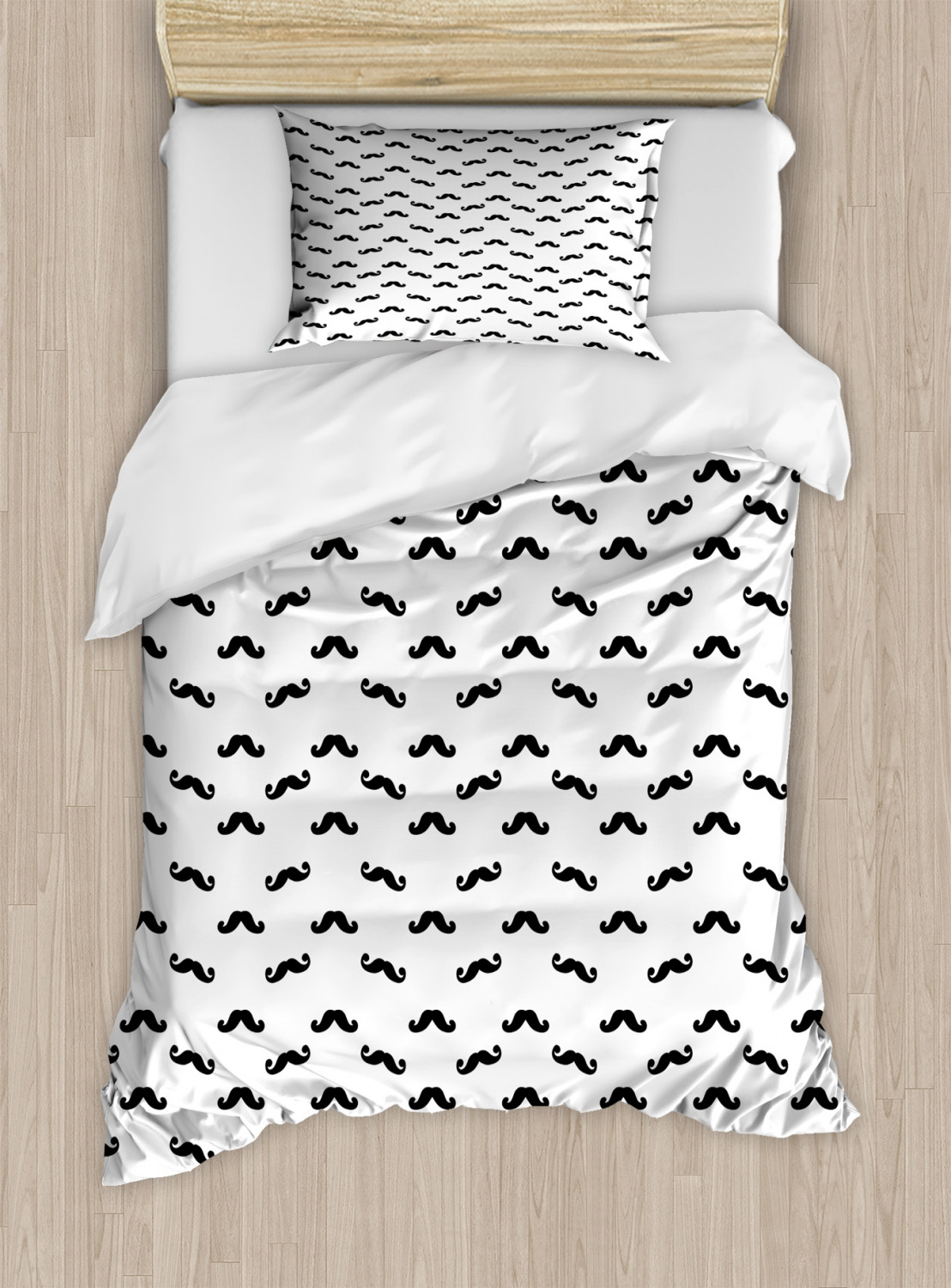 Mens Duvet Cover Set Twin Size, Hipster Mustache Pattern with Swirled ...