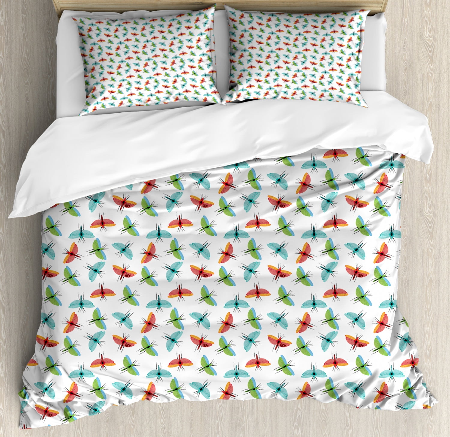 Dragonfly Duvet Cover Set King Size, Pattern with Colorful Dragonflies ...