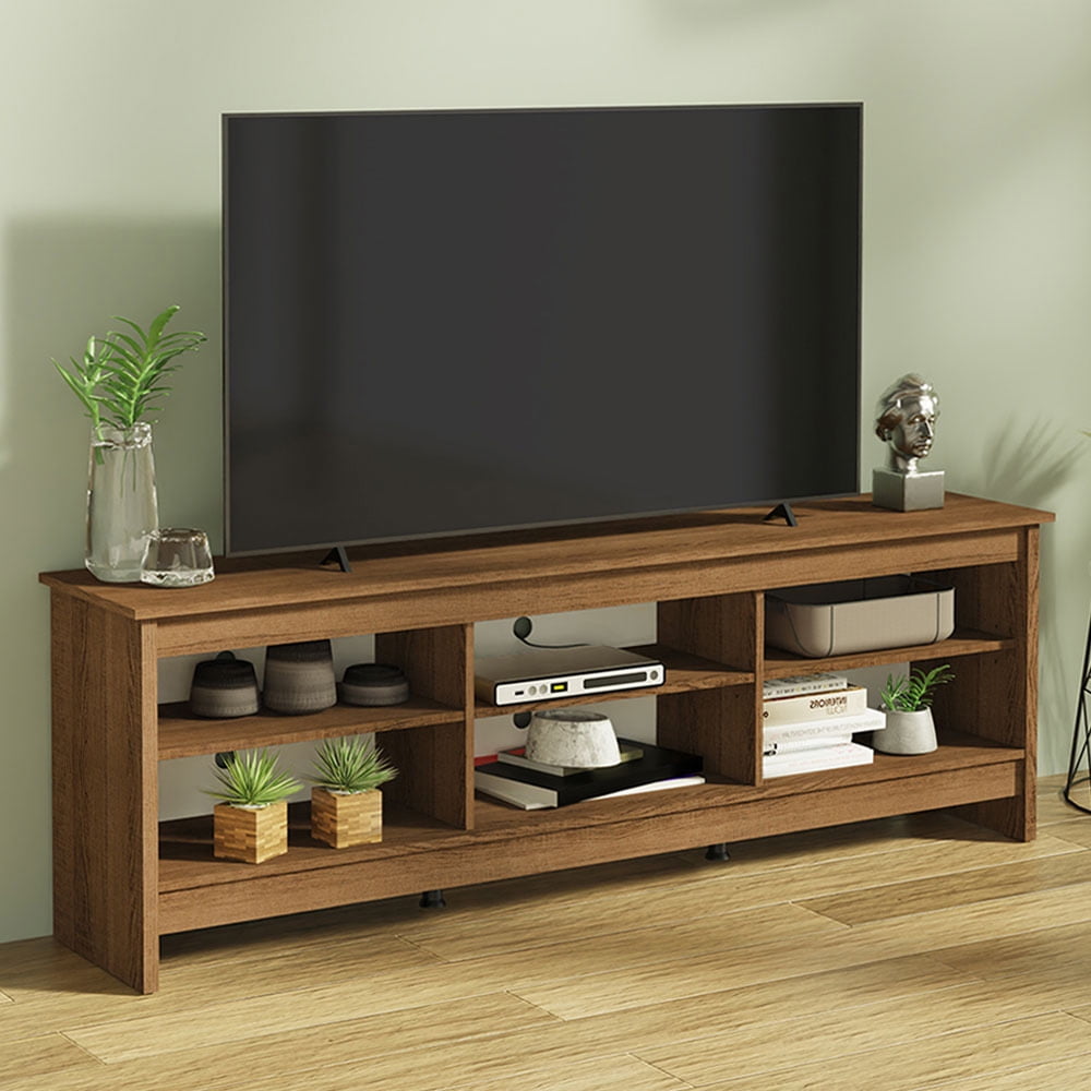 Madesa Media Console TV Stand Entertainment Center with 6 Shelves and Cable Management for 65 75 Inch Television Living Room and Bedroom Modern