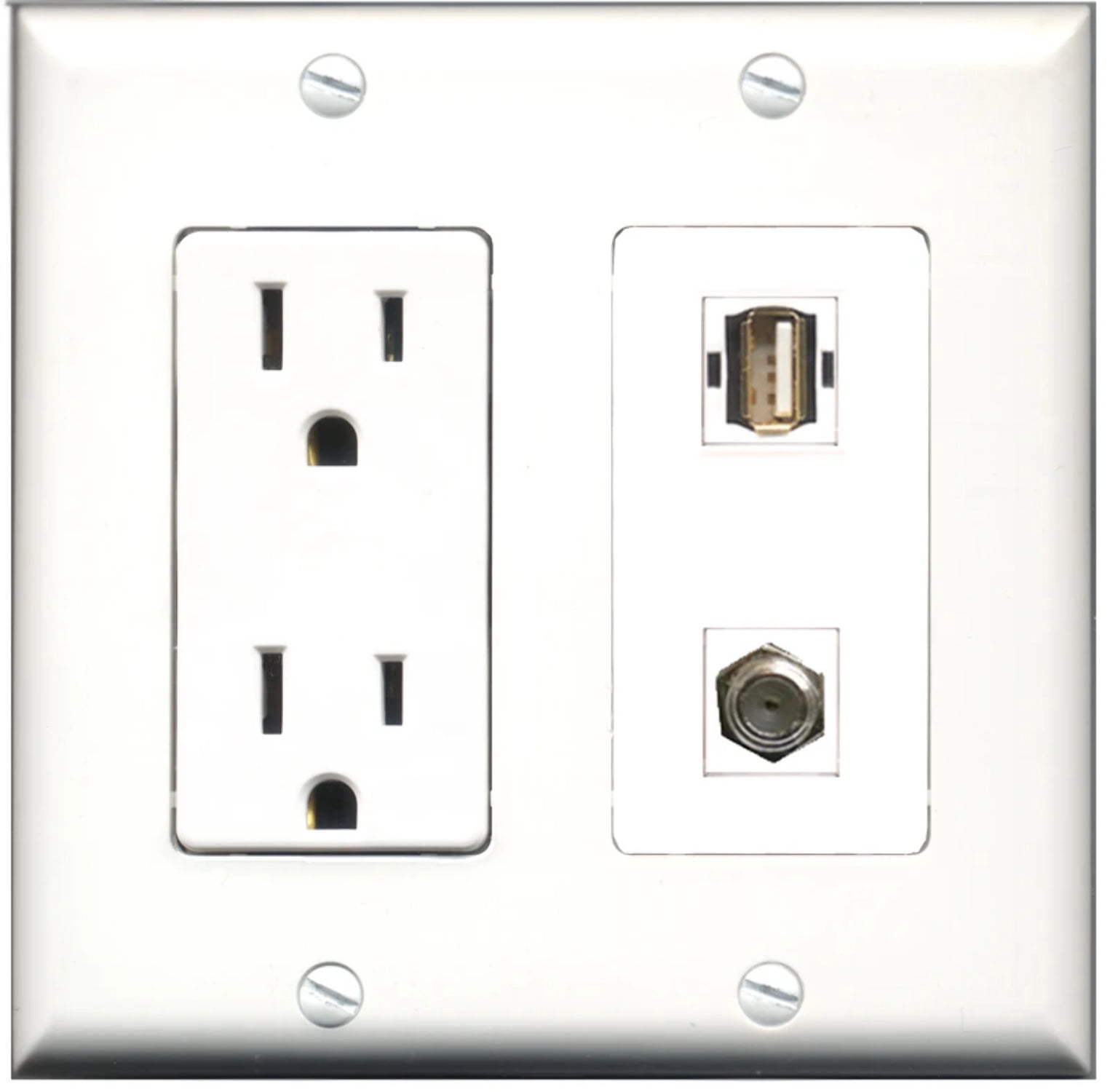 Ultra Spec Cables 15 Amp Power Outlet 1 Port Coax 1 Port USB A-A Wall ...