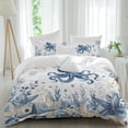 4 Piece Duvet Cover Set Queen, Blue Octopus Starfish Coral Shells Soft ...