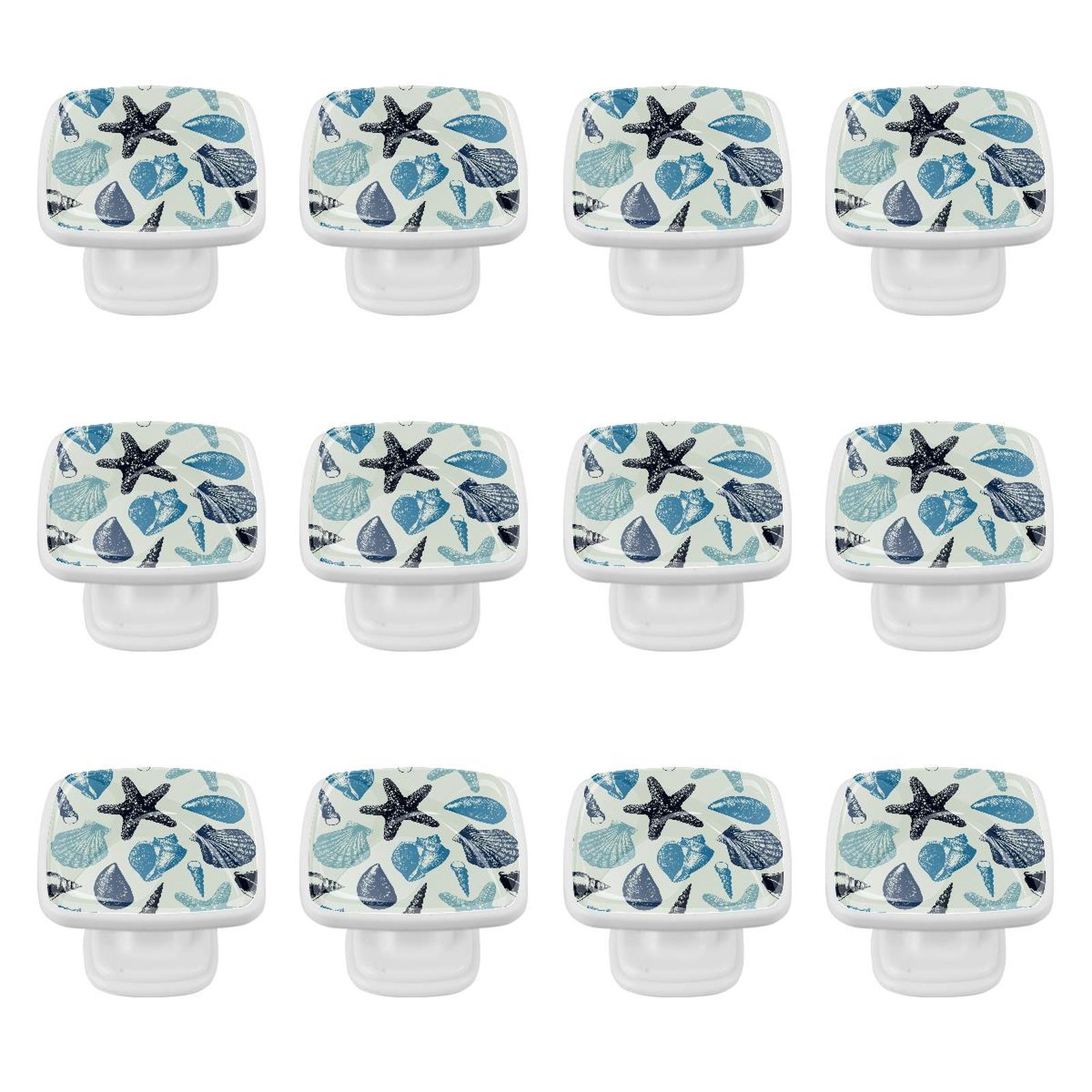 12 Pieces Drawer Pulls Handle Square Wardrobe Cabinet Sea Shells Knobs ...