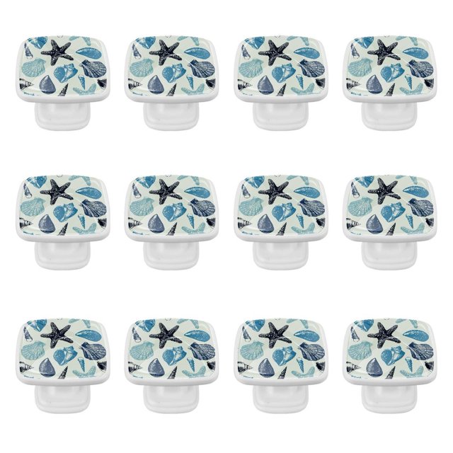 12 Pieces Drawer Pulls Handle Square Wardrobe Cabinet Sea Shells Knobs ...