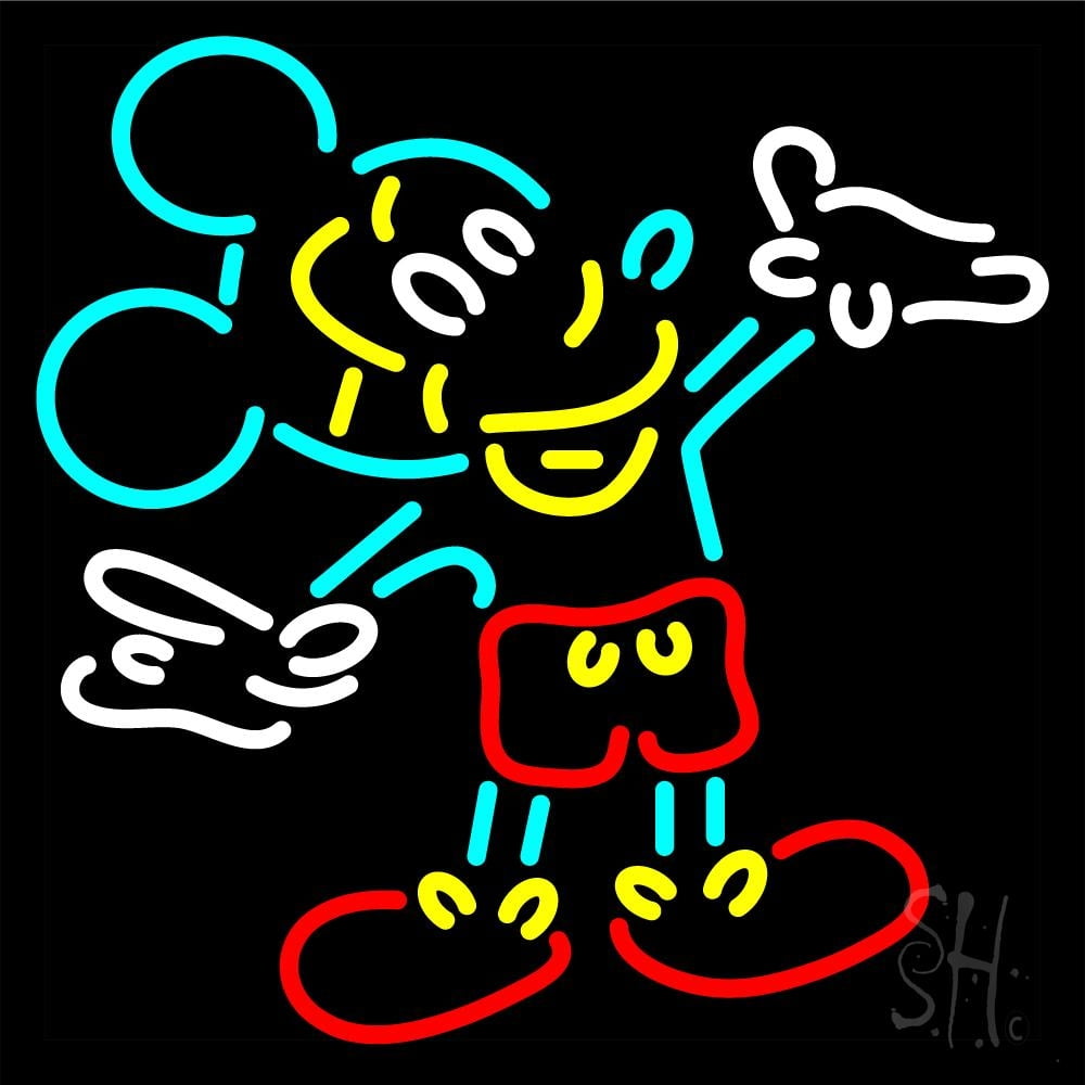 Mickey Mouse Logo LED Neon Sign 24 x 24 - inches, Black Square Cut ...