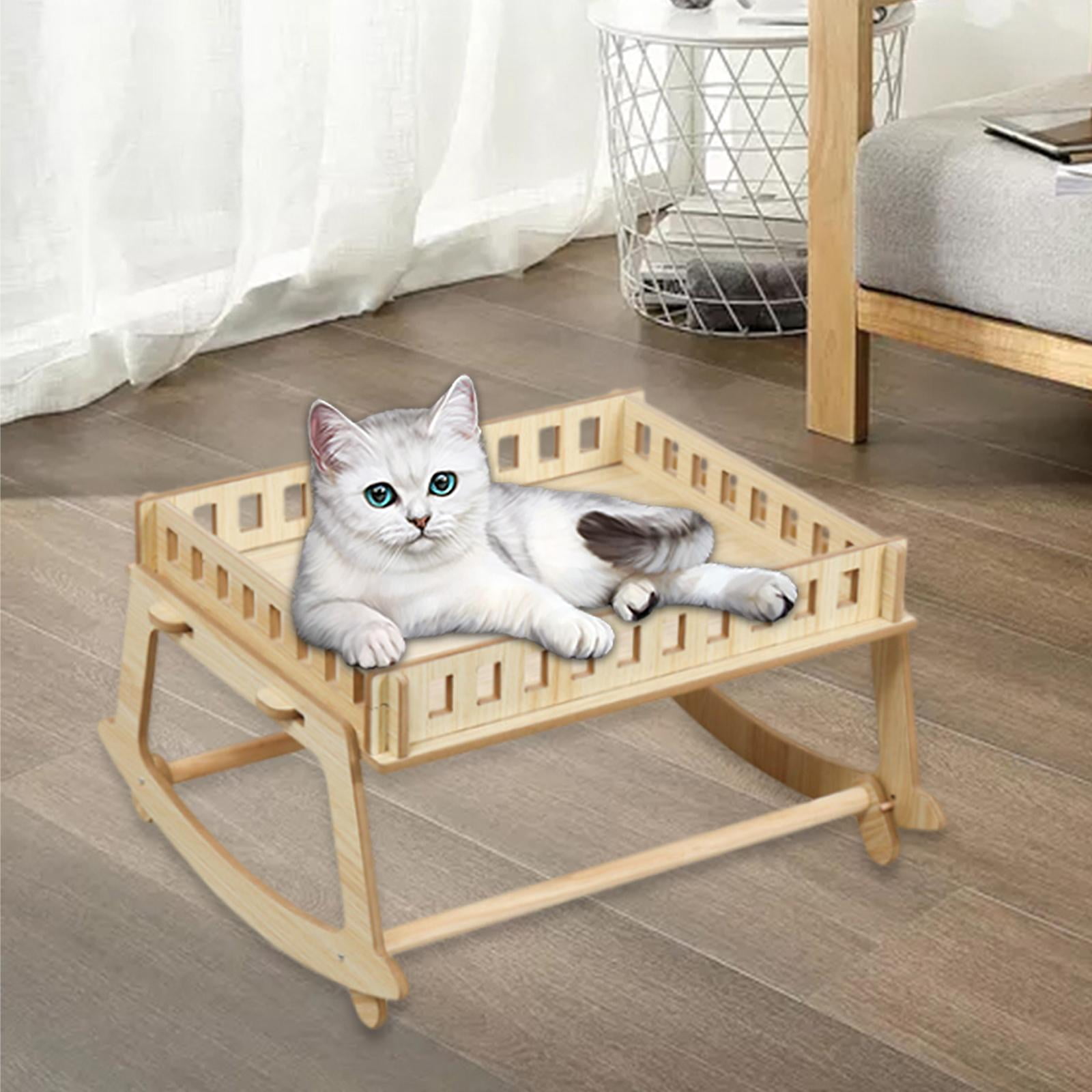 Cat Bed Hammock Rocking Bed Wooden Portable with Fence Modern Floor ...