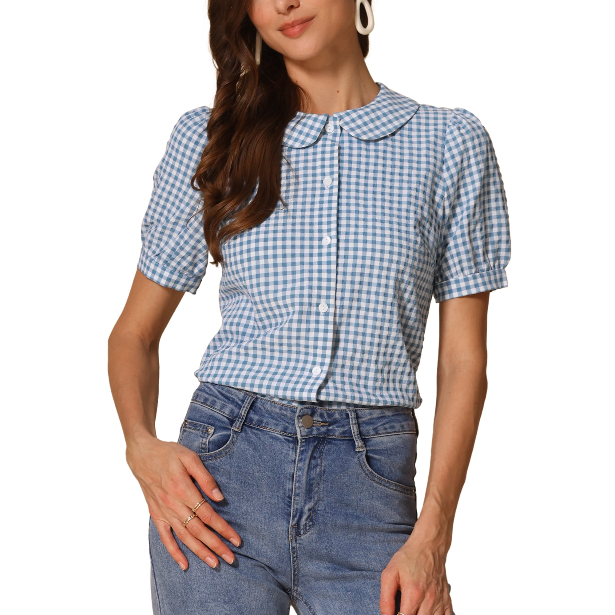 Click here for Inspire Chic Womens Plaid Shirt Peter Pan Collar P... prices