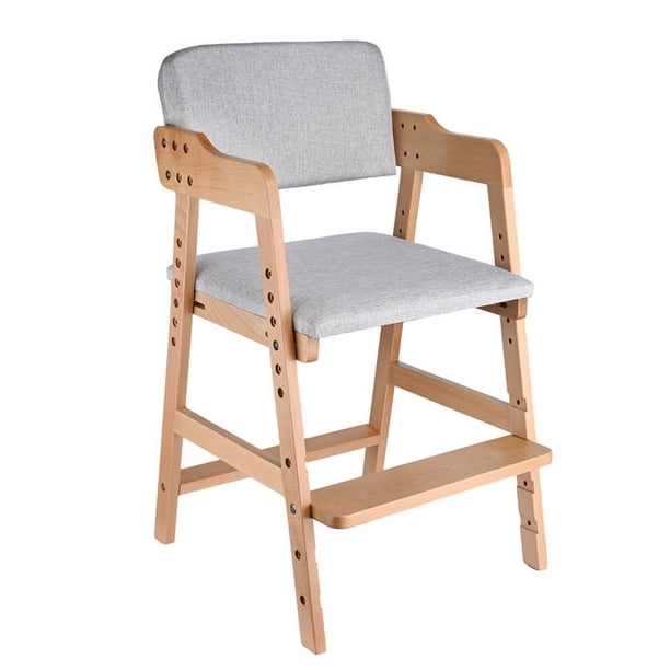 Adjustable Kids High Chair, Wooden Dining Chair with Soft Backrest and ...