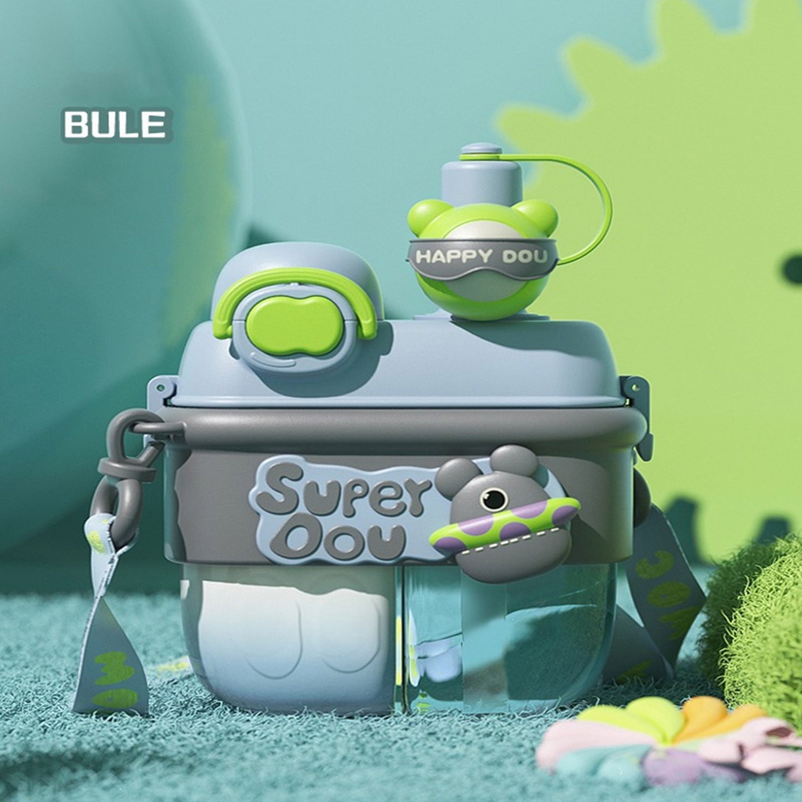 Kawaii Water Bottle with Straw, Kawaii Bear Water Bottle, Large Sport Plastic Portable Square ...