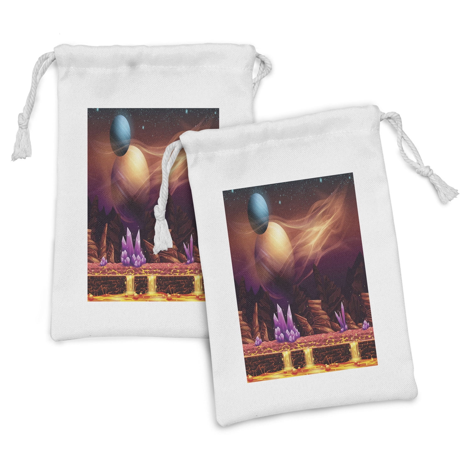 Fantasy Fabric Pouch Set of 2, Futuristic Cosmic Galaxy Space Planets ...