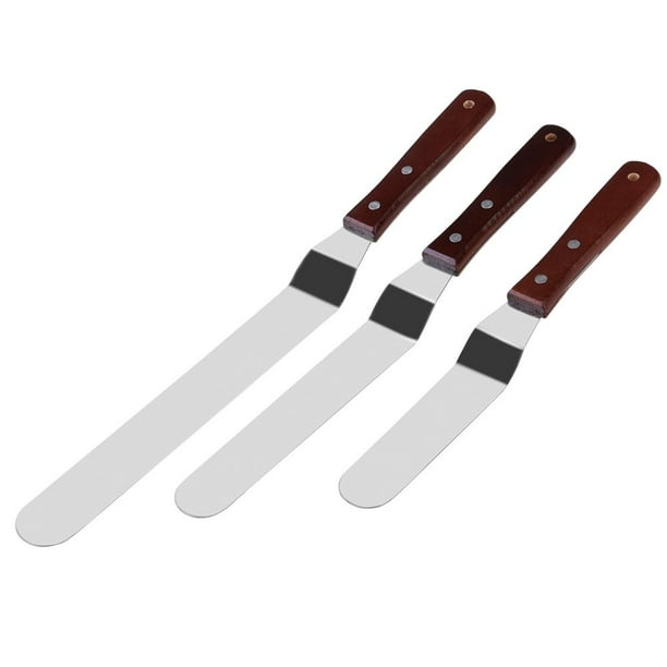AMERTEER 3pcs Angled Cake Icing Spatula Knives Wooden Handle ...