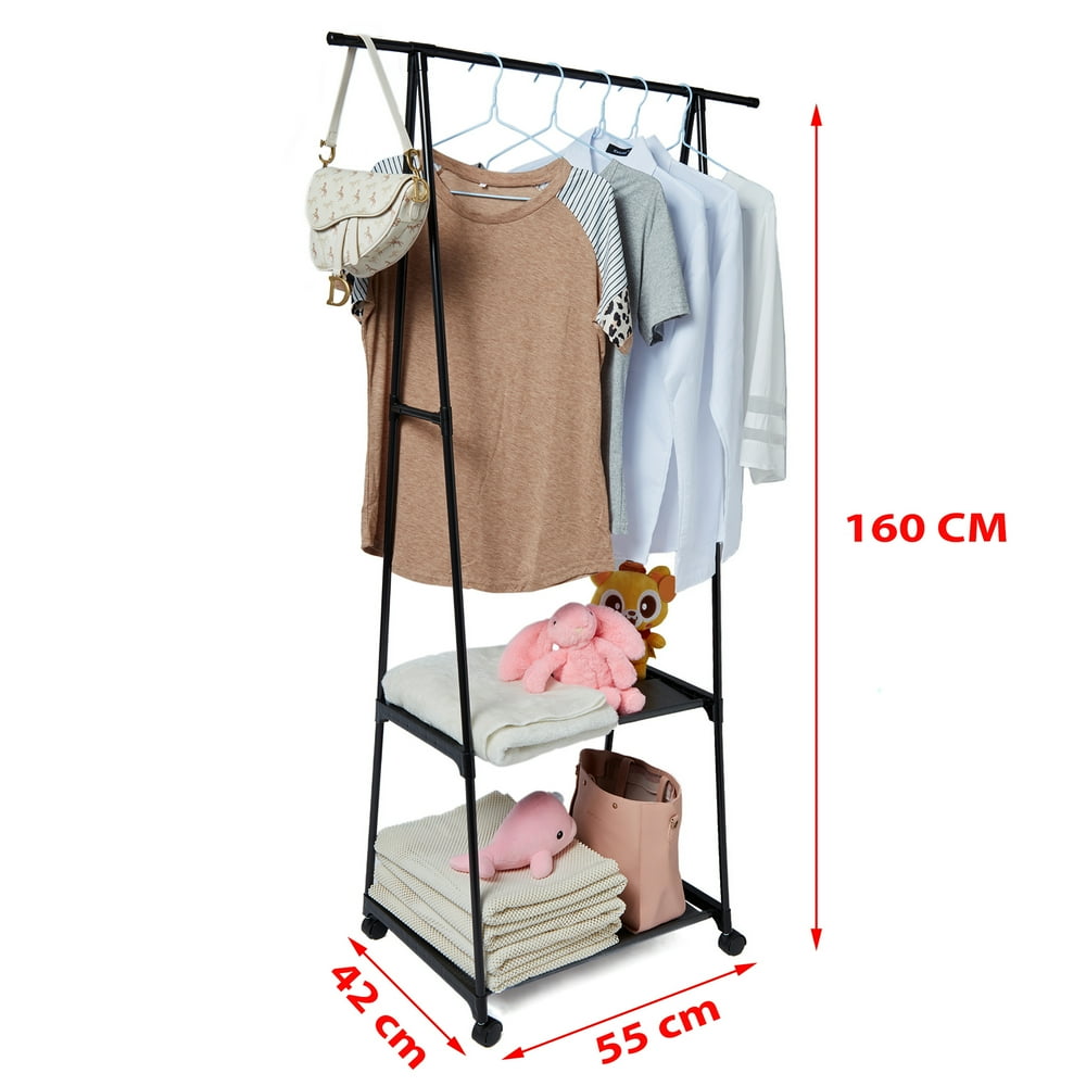 2-Tier Garment Rack, Clothes Rack on Wheels Rolling Garment Rack ...