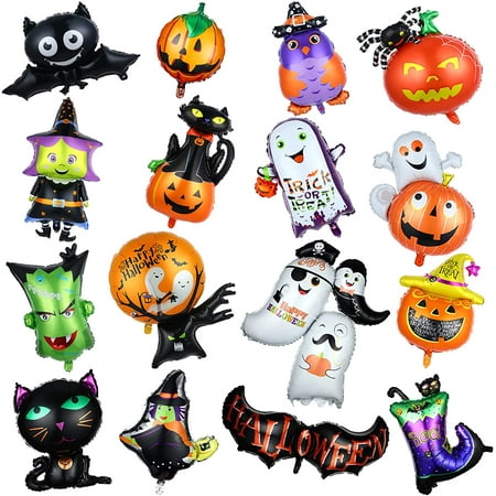 16 Pieces Halloween Foil Balloons Halloween Aluminum Foil Balloon ...