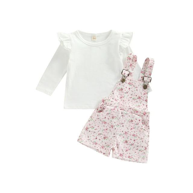 SAYOO Kids Girl Long Sleeve Tops + Playsuit Ruffle Flower Print ...