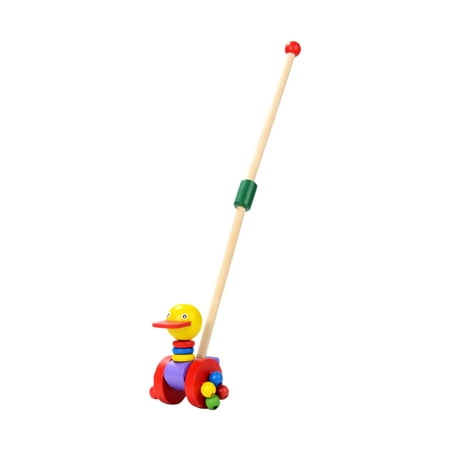 Practical Trolley Baby Push Along Toy Single Pole Reusable Wood Cartoon ...
