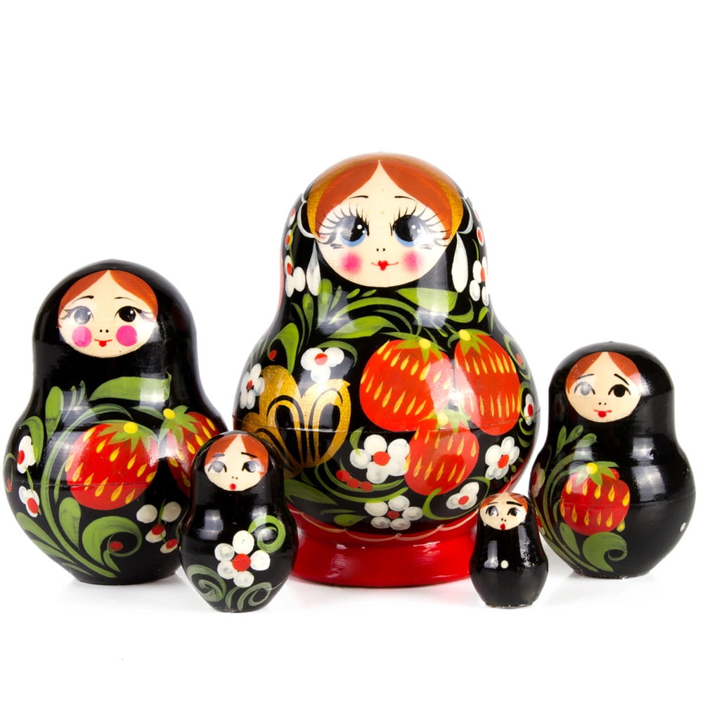 Circle Khokhloma Nesting Doll (5 pc.) Hand-painted Wood Stacking ...