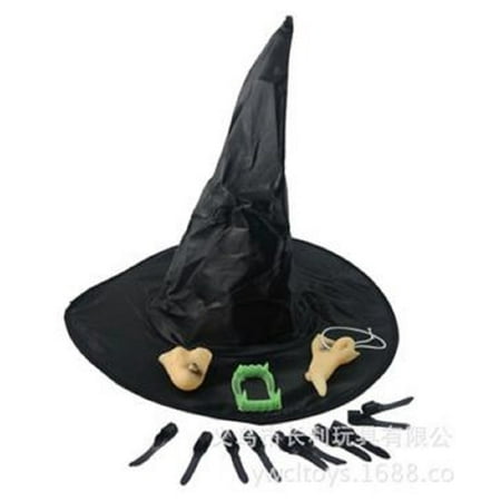 5PCS Halloween Vampire Witch Costume Cosplay Set Cap Hat Nose Nail Jaw ...