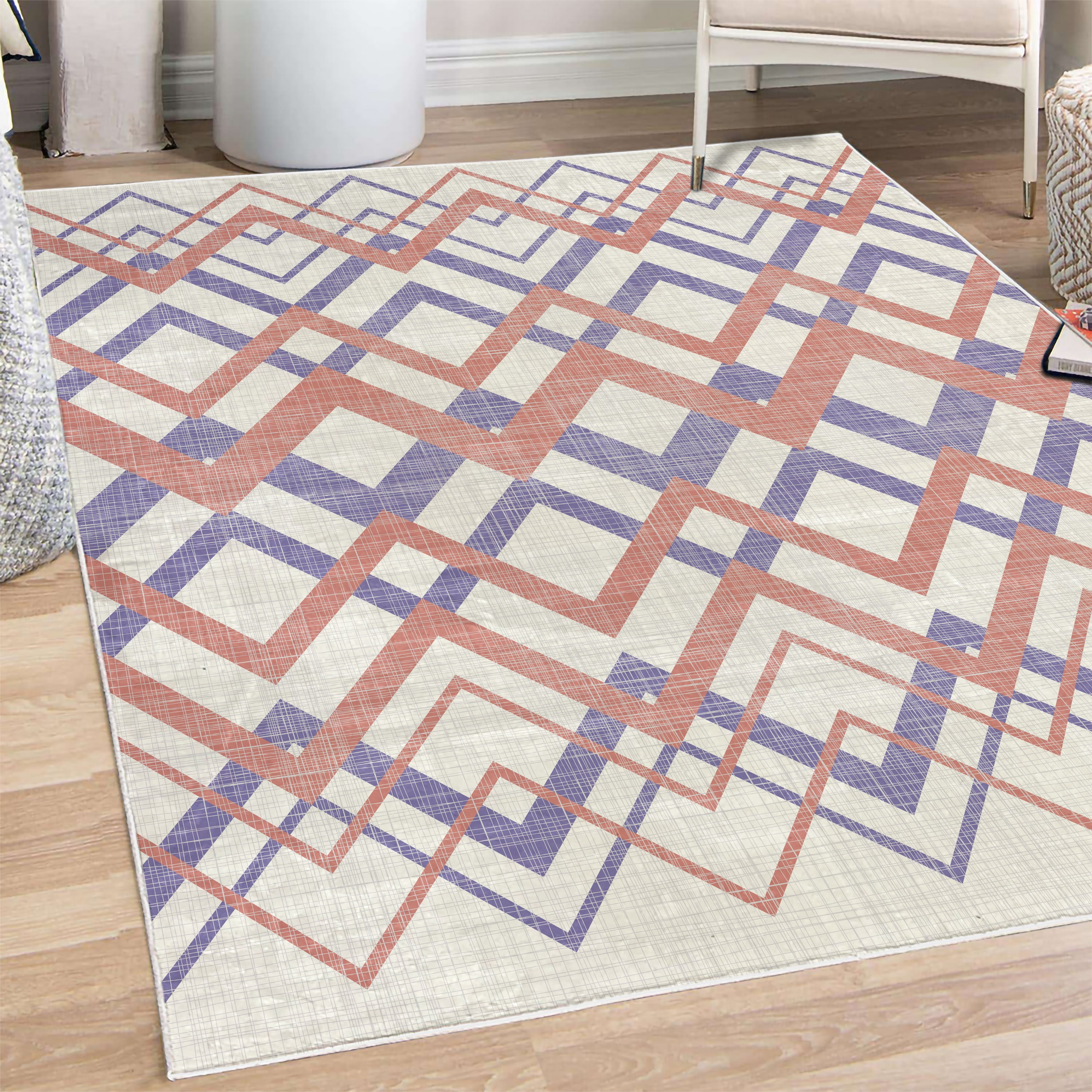 Chevron Decorative Rug, Vintage Overlapping Zigzag Lines Thin and Thick ...