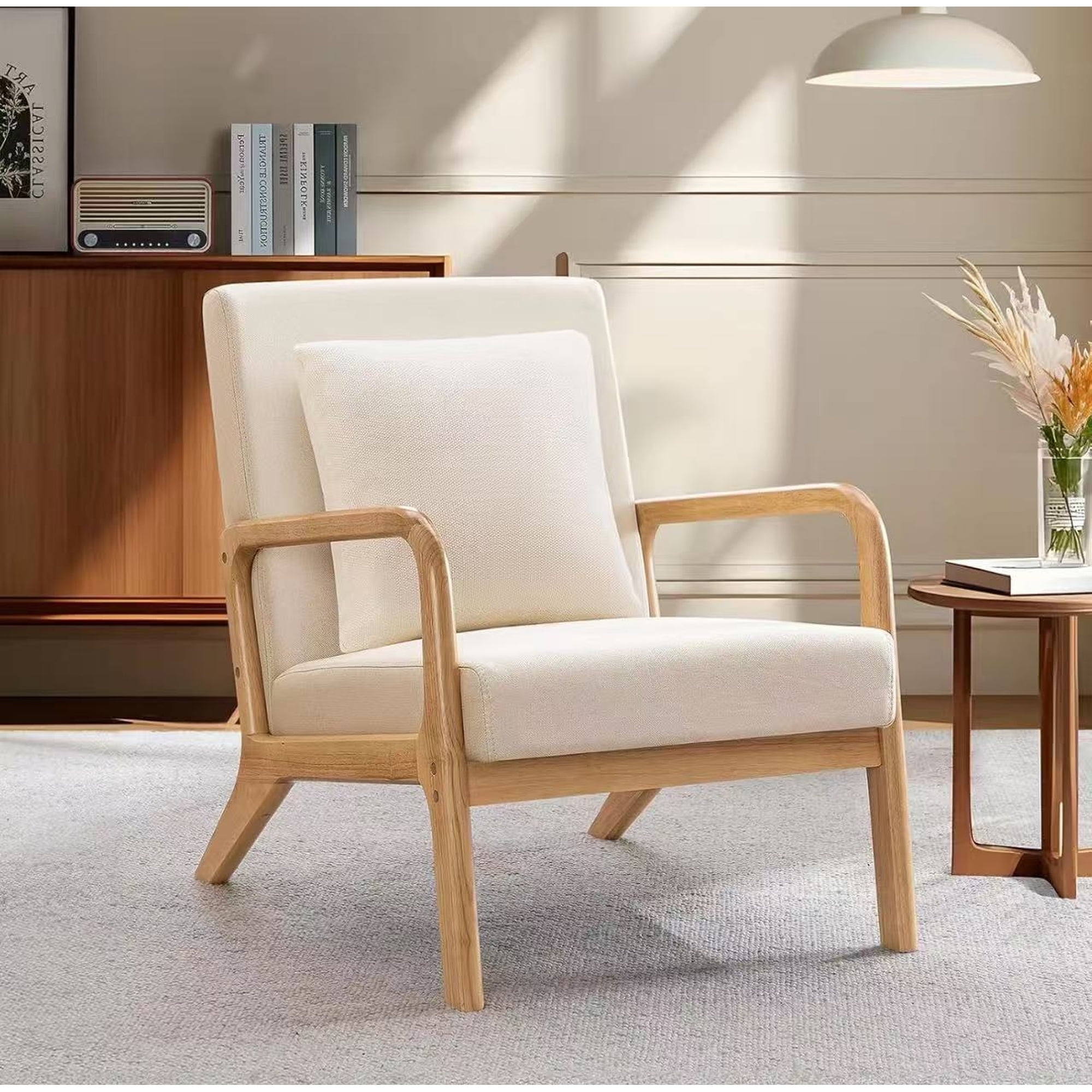 Toytexx Mid-Century Modern Accent Chair with Solid Wood Frame, Wide ...