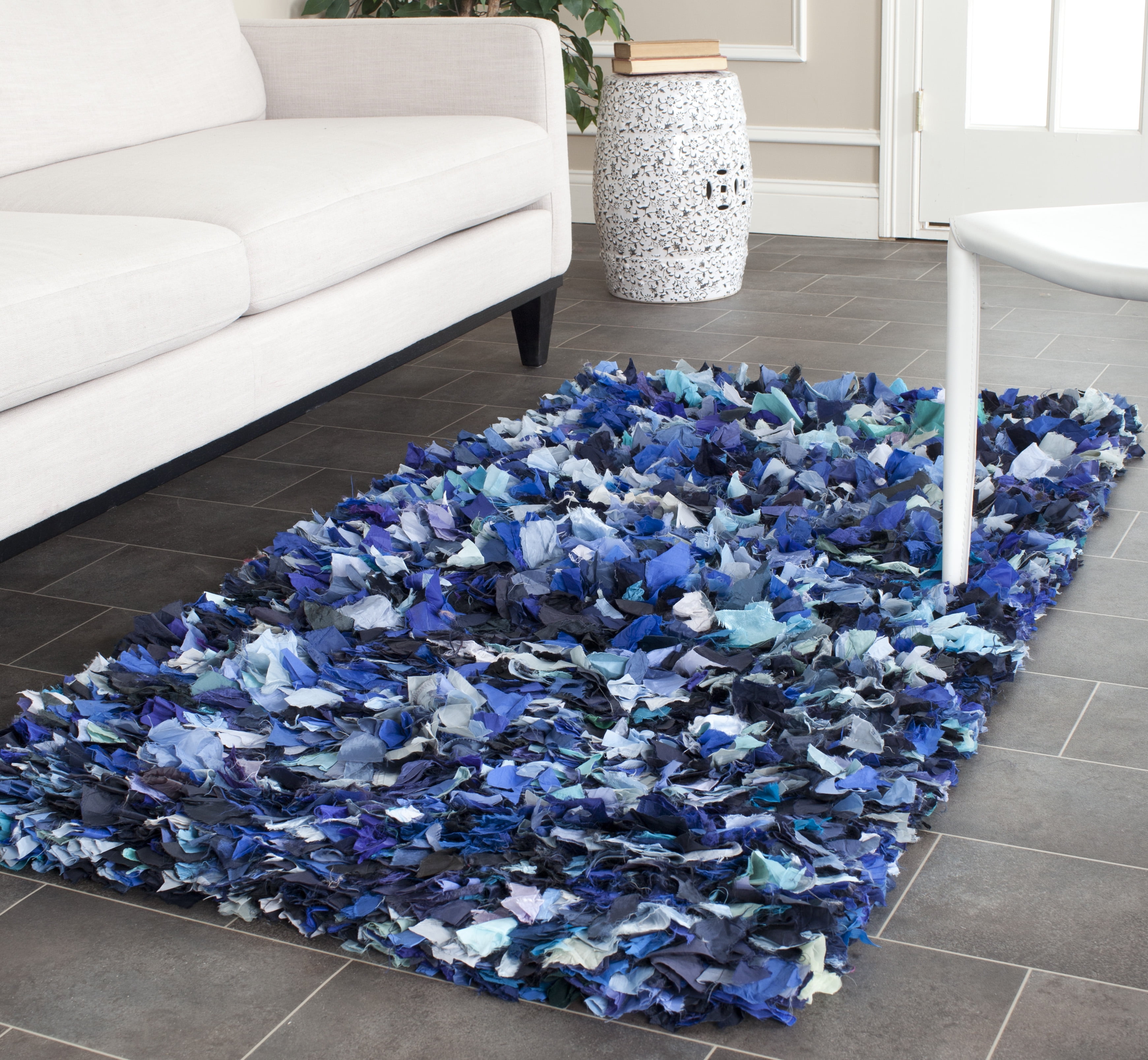 SAFAVIEH Rio Cassandra Confetti Polyester Shag Area Rug, Blue/Multi, 2 ...