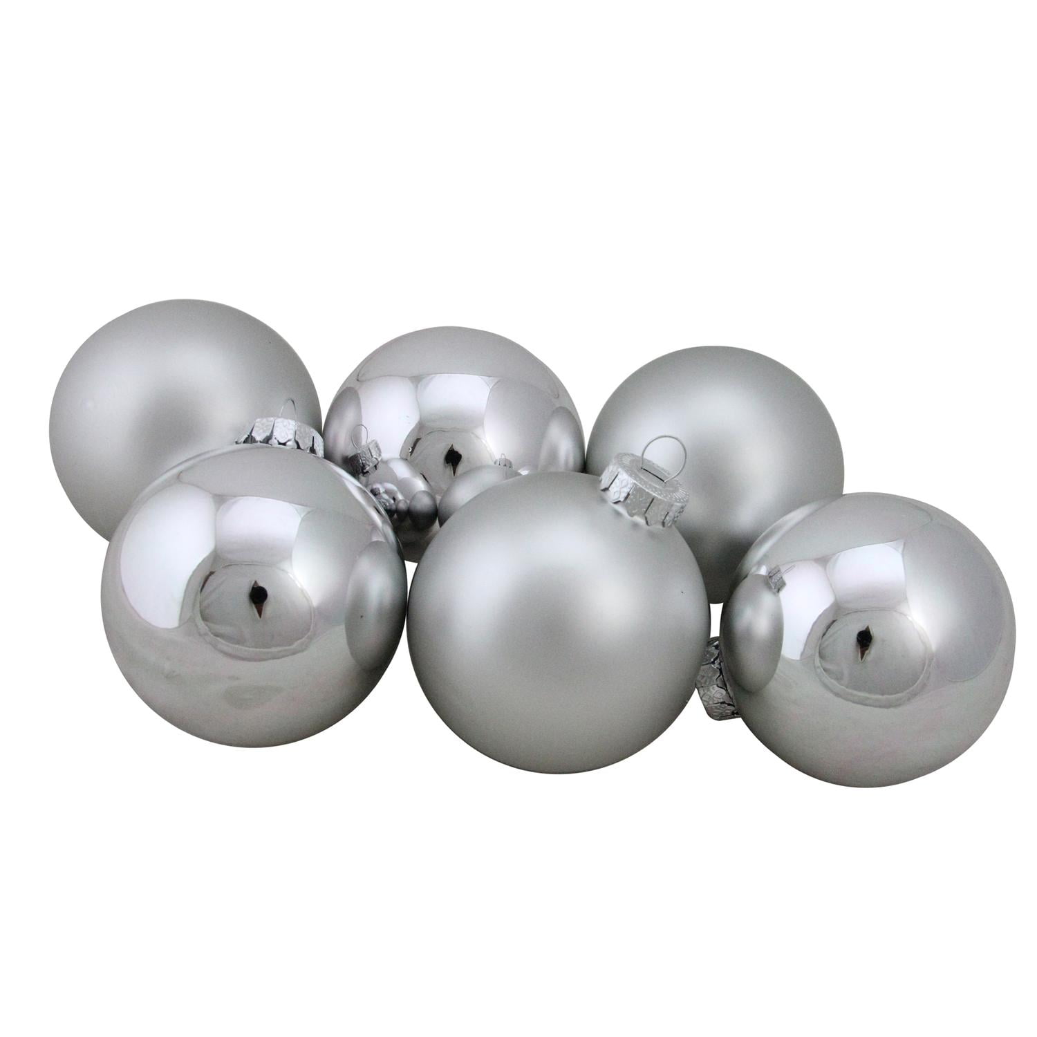 6-Piece Shiny and Matte Silver Glass Ball Christmas Ornament Set 3.25 ...
