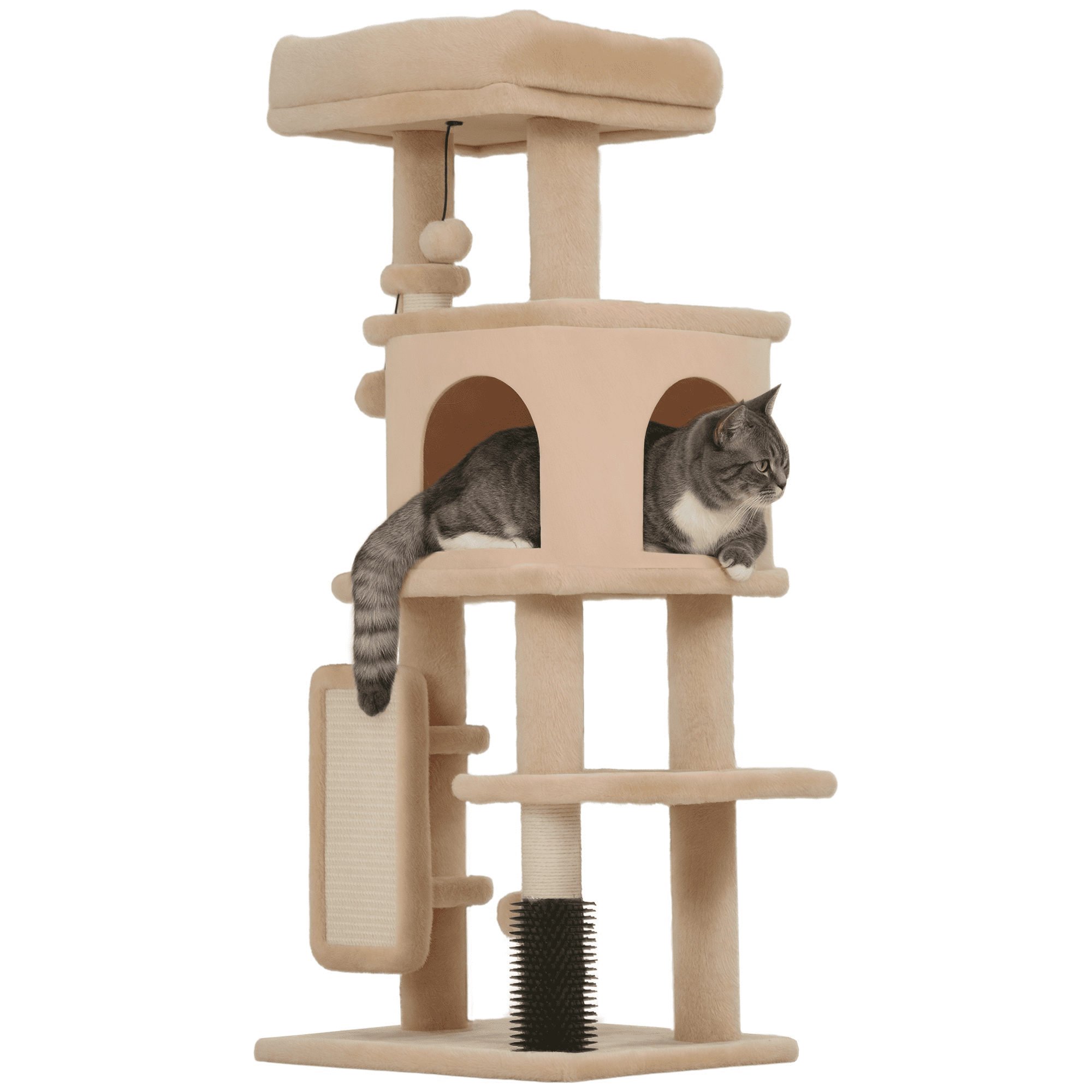 Pawhut 41 Inch Cat Tree With Scratching Posts  Cat Bed  Condo  Beige 17.3 L X 13.4 W X 40.9 H
