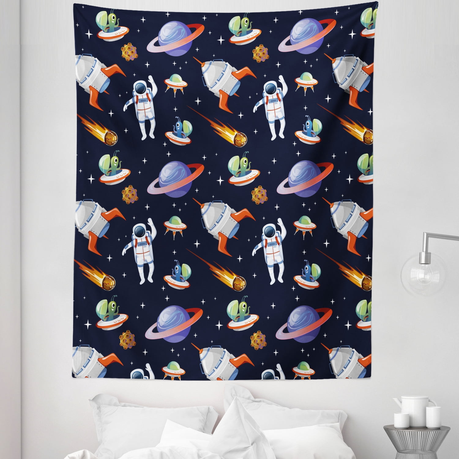 Alien Tapestry, Galaxy Asteroid Astronaut UFO Spaceship Outer Space ...