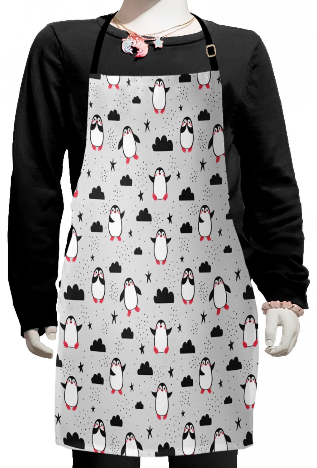 Cartoon Kids Apron, Funny Penguins in Love Joyful Arctic Animals Stars ...