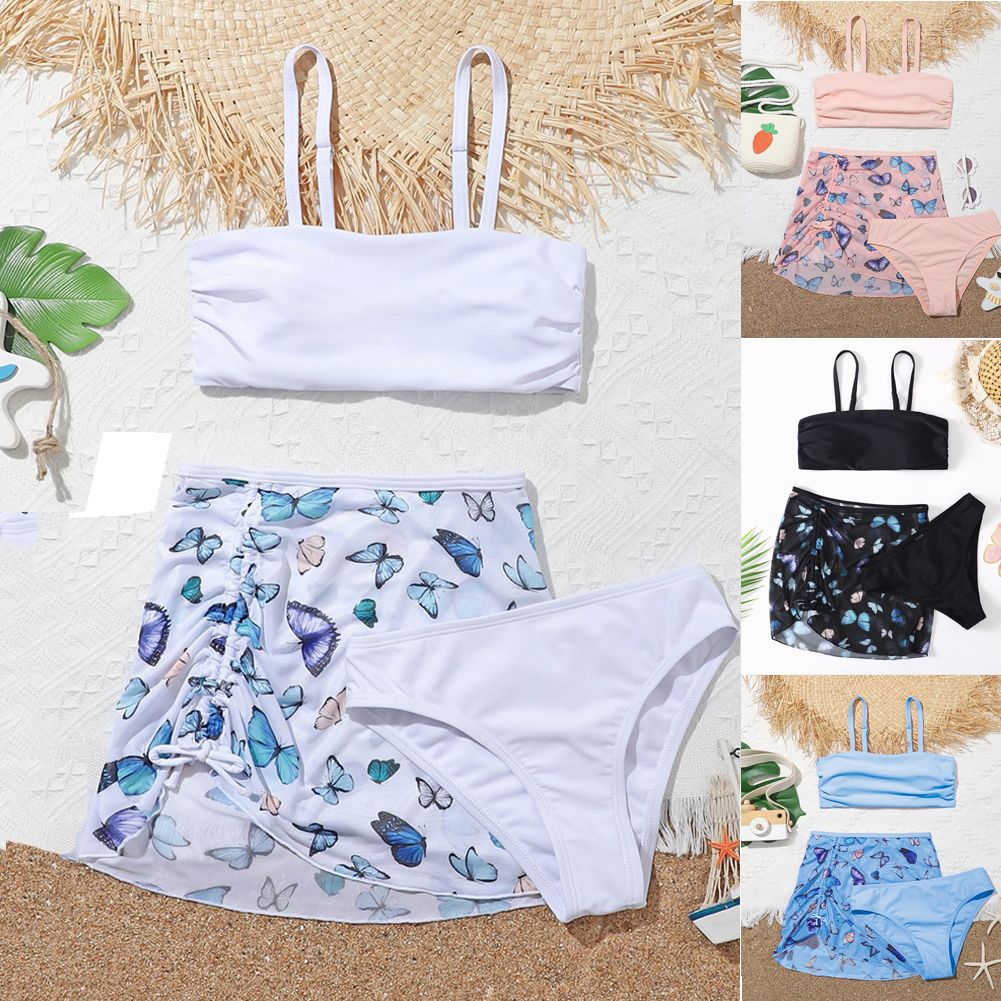 URMAGIC Child Big Girls 3PCS Butterfly Swimsuits Spaghetti Strap Bikini ...