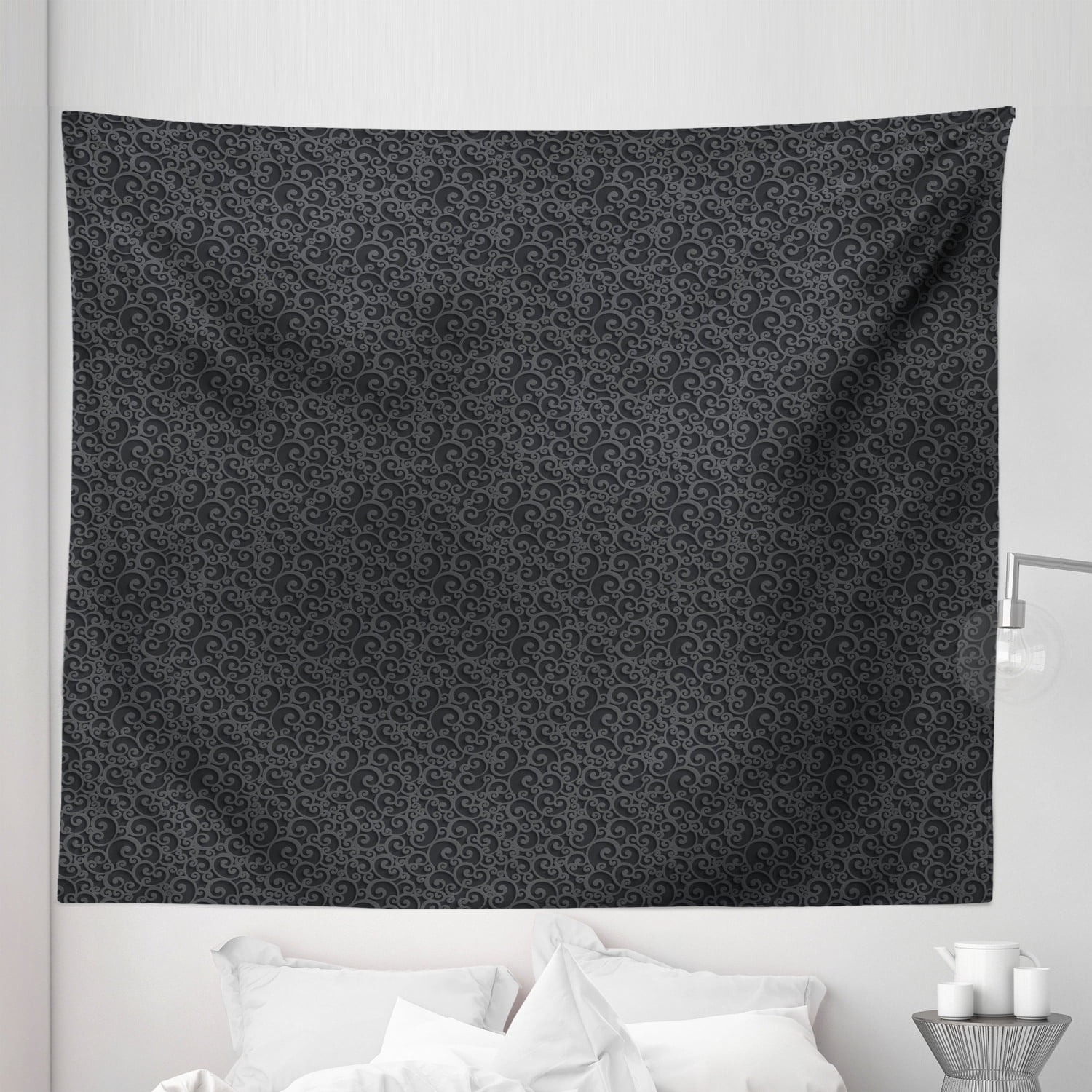Dark Grey Tapestry, Abstract Victorian 3D Style Swirls Vintage ...