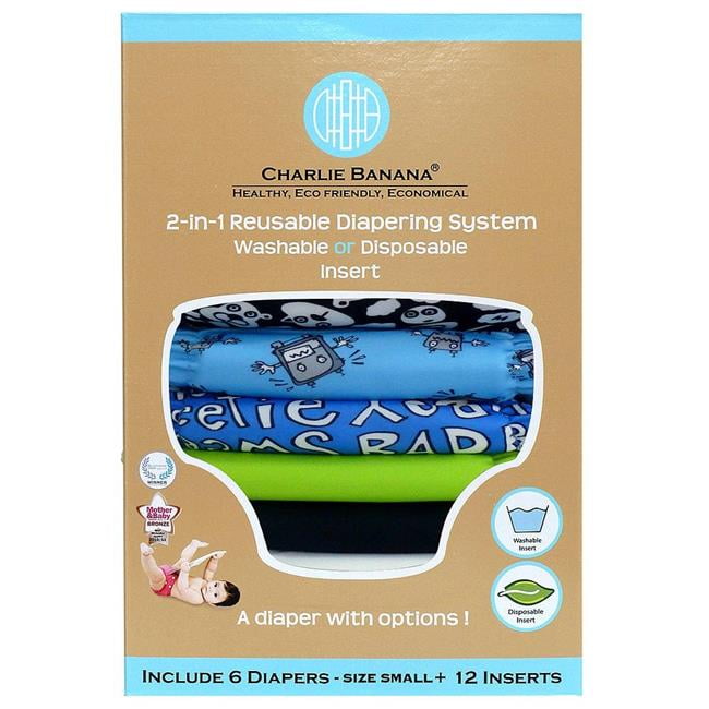 Charlie Banana 889665 6 Diapers 12 Inserts Dude - One Size - Walmart.com