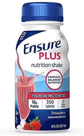 Ensure Plus Nutrition Shakes, 8oz Bottles, Strawberry 57269 (Case of 24 ...