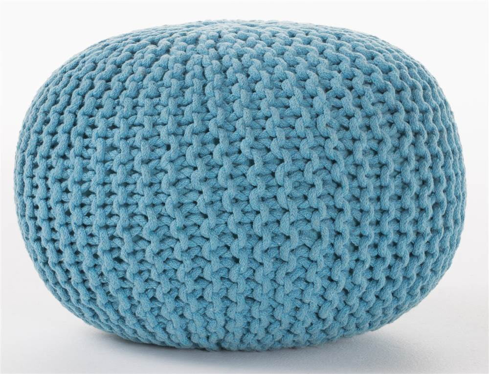 Hand Knitted Wool Pouf in Aqua - Walmart.com