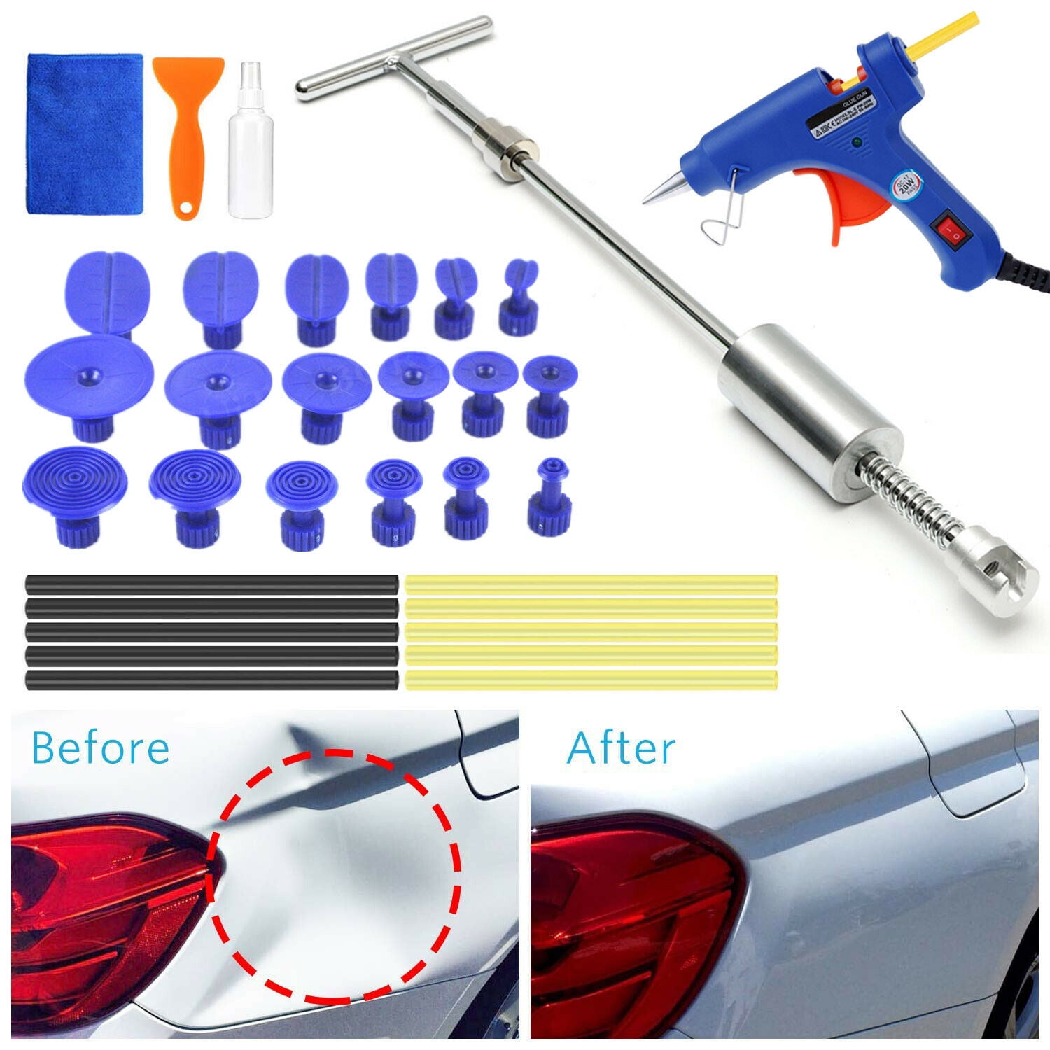Car Paintless Repair Kit T-bar Sliding Hammer Pull Tab Hail Dent ...