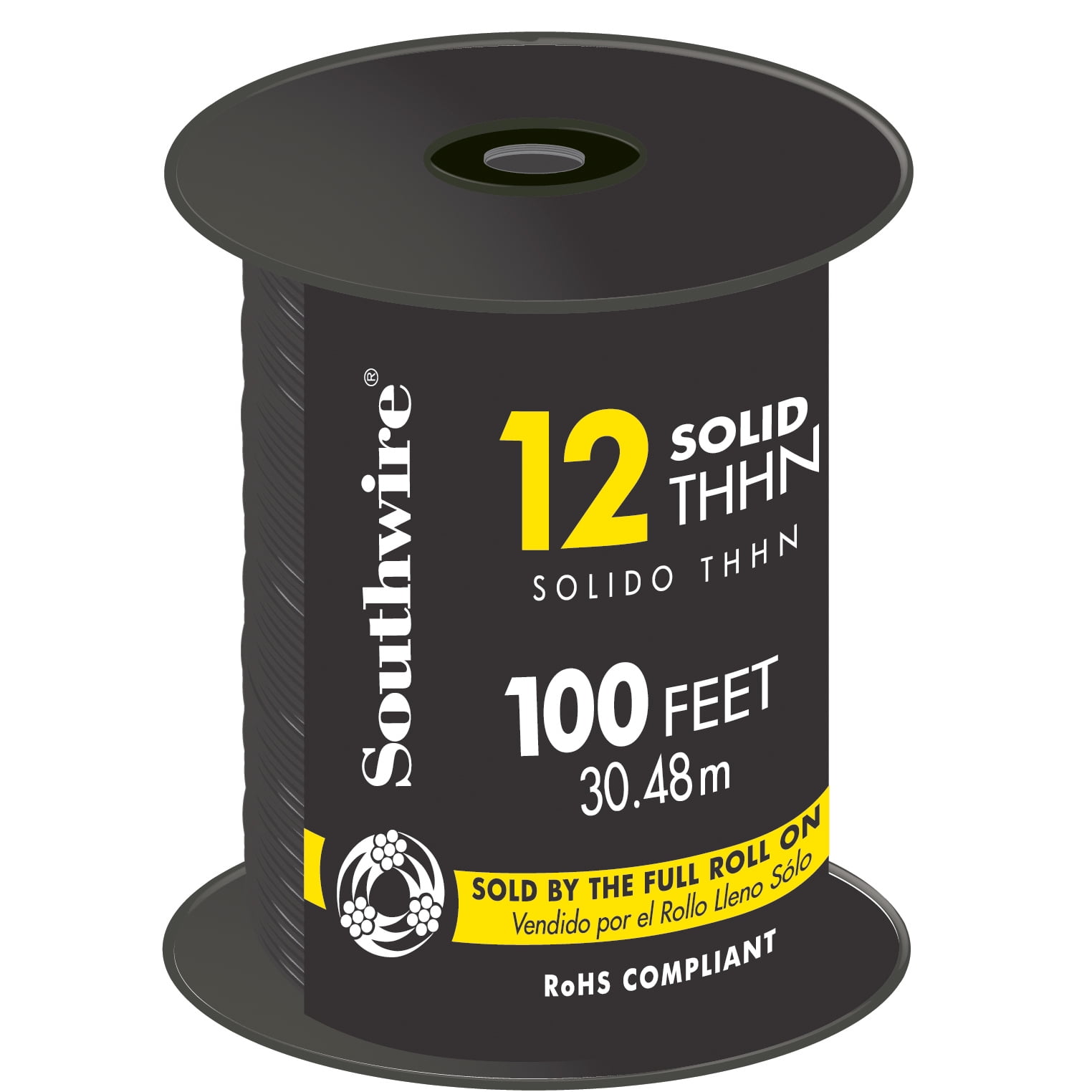 Southwire 22964184 100' Black 12 Gauge Stranded Copper Building Wire ...