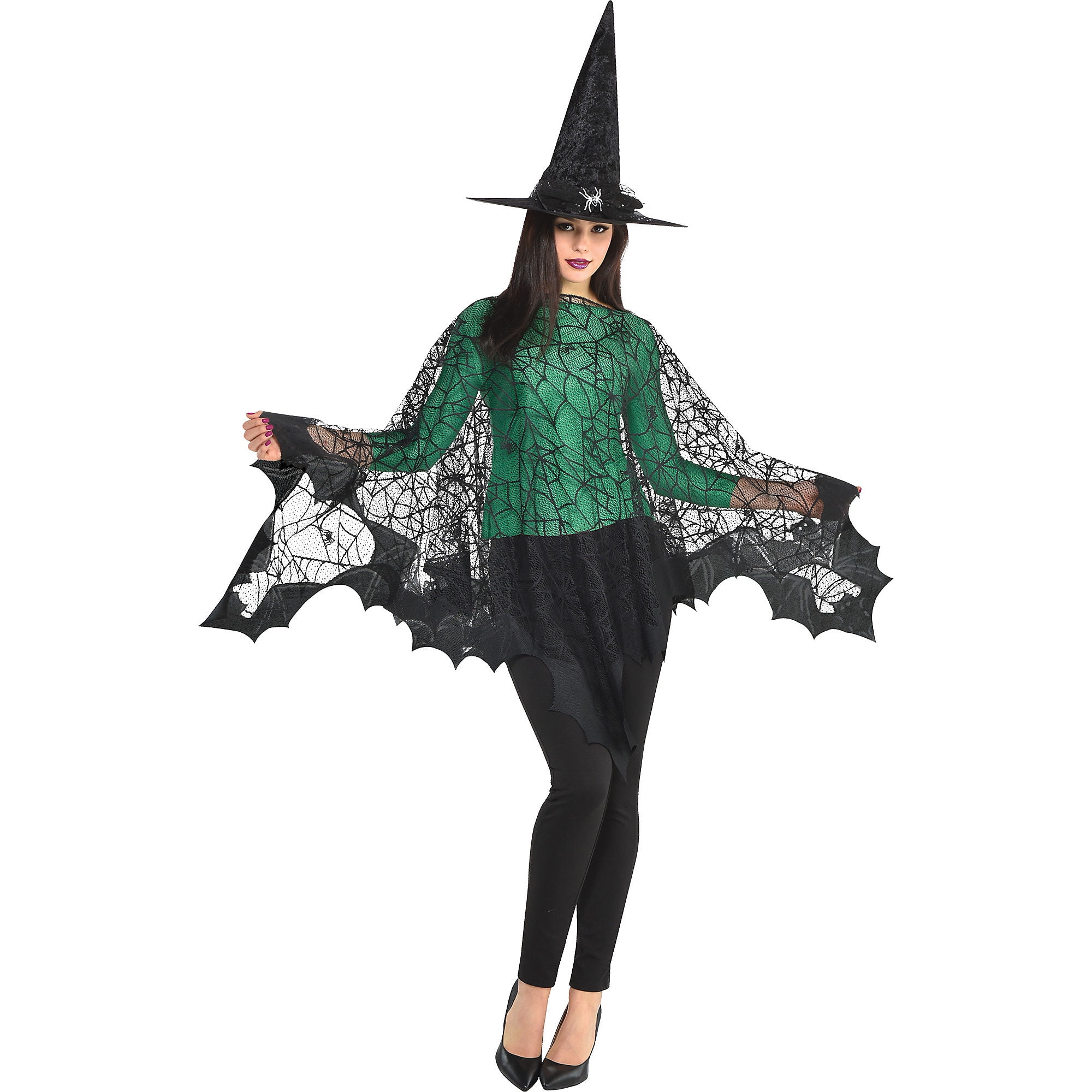 Amscan Spider Web Wings Halloween Poncho for Women, One Size Black ...