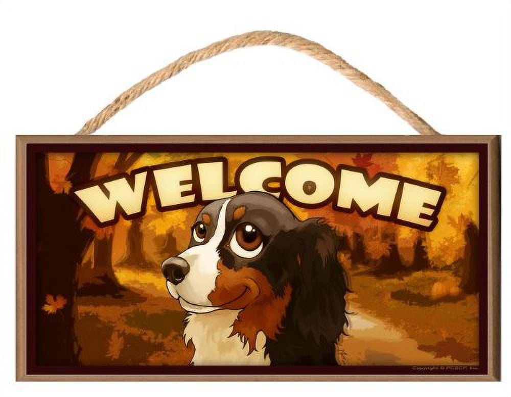 Bernese Mountain Dog v2 Autumn Season Cartoonish look Welcome Sign ...