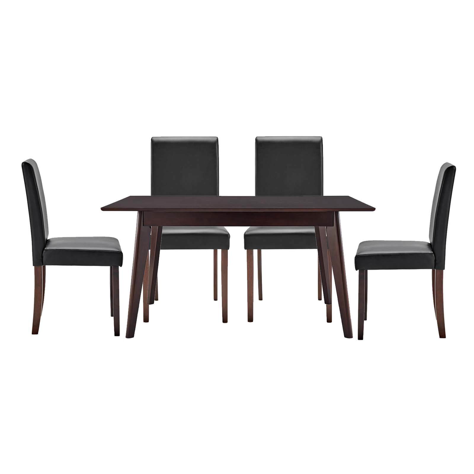 Side Dining Chair and Table Set, Faux Leather, Wood, Drak Brown Black ...