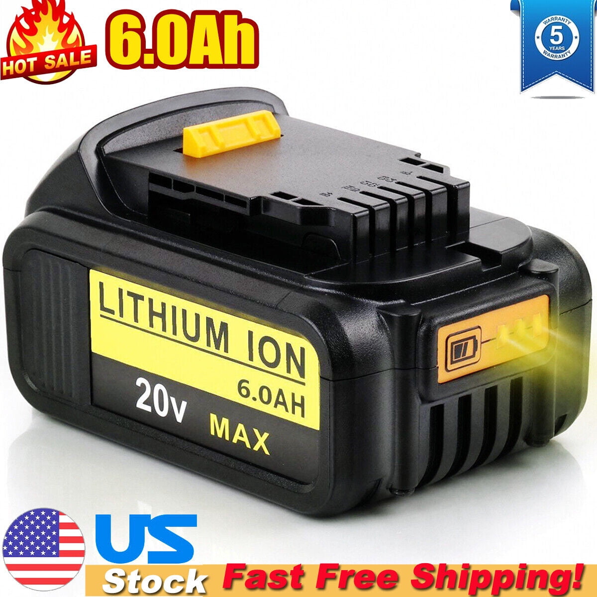 For DeWalt 20V DCB204 Max XR 6.0AH Lithium Ion Battery Pack DCB200-2 ...
