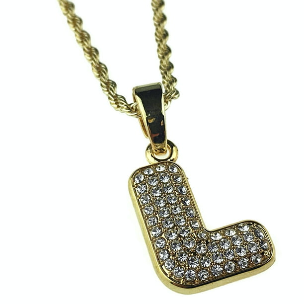 14K Gold Plated Micro Letter L Rope Chain Initial Pendant Monogram Name ...