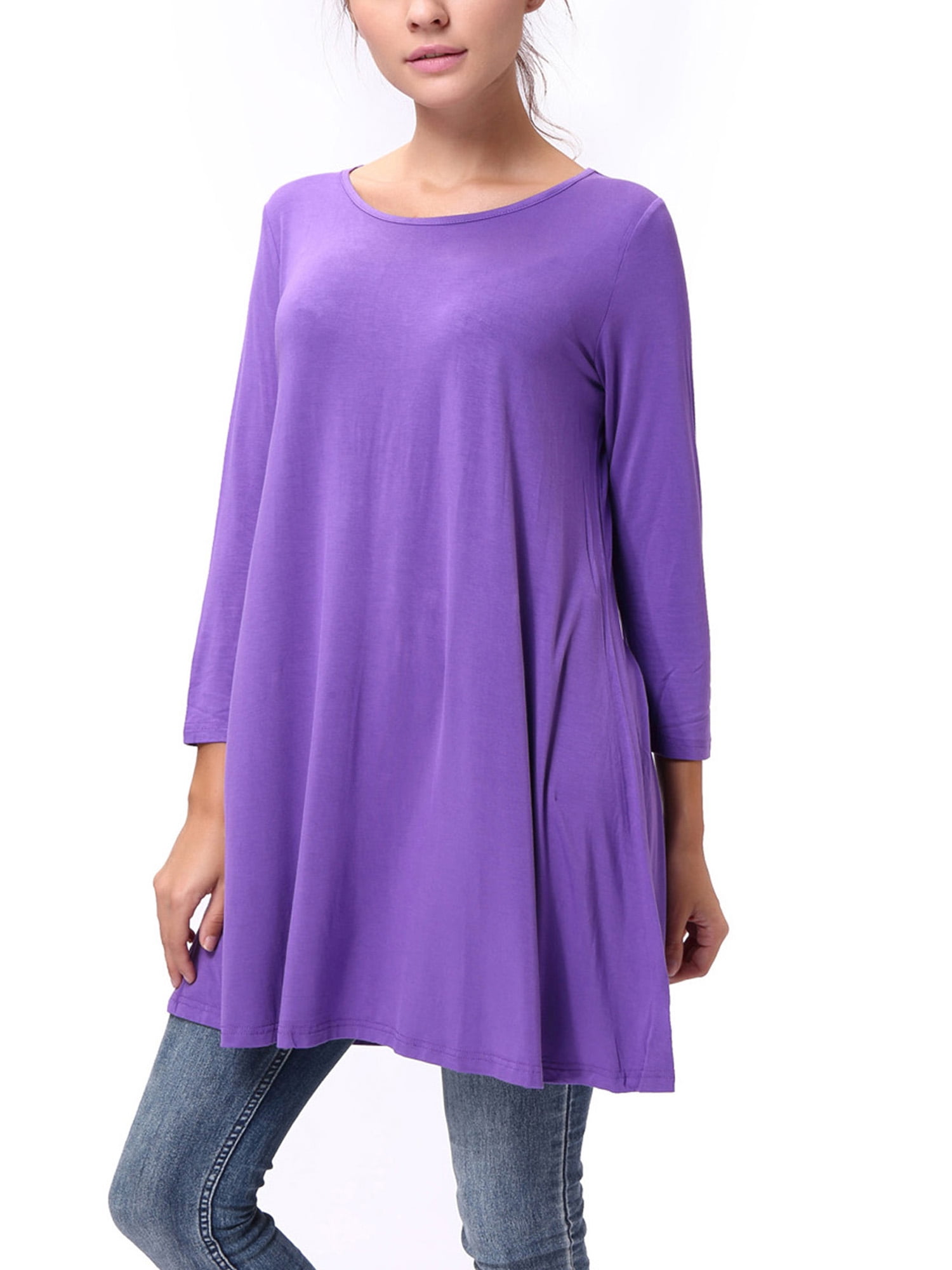 LELINTA Women's Long Sleeve Tunic Tops Shirt Clothing Scoop Neck Womens ...