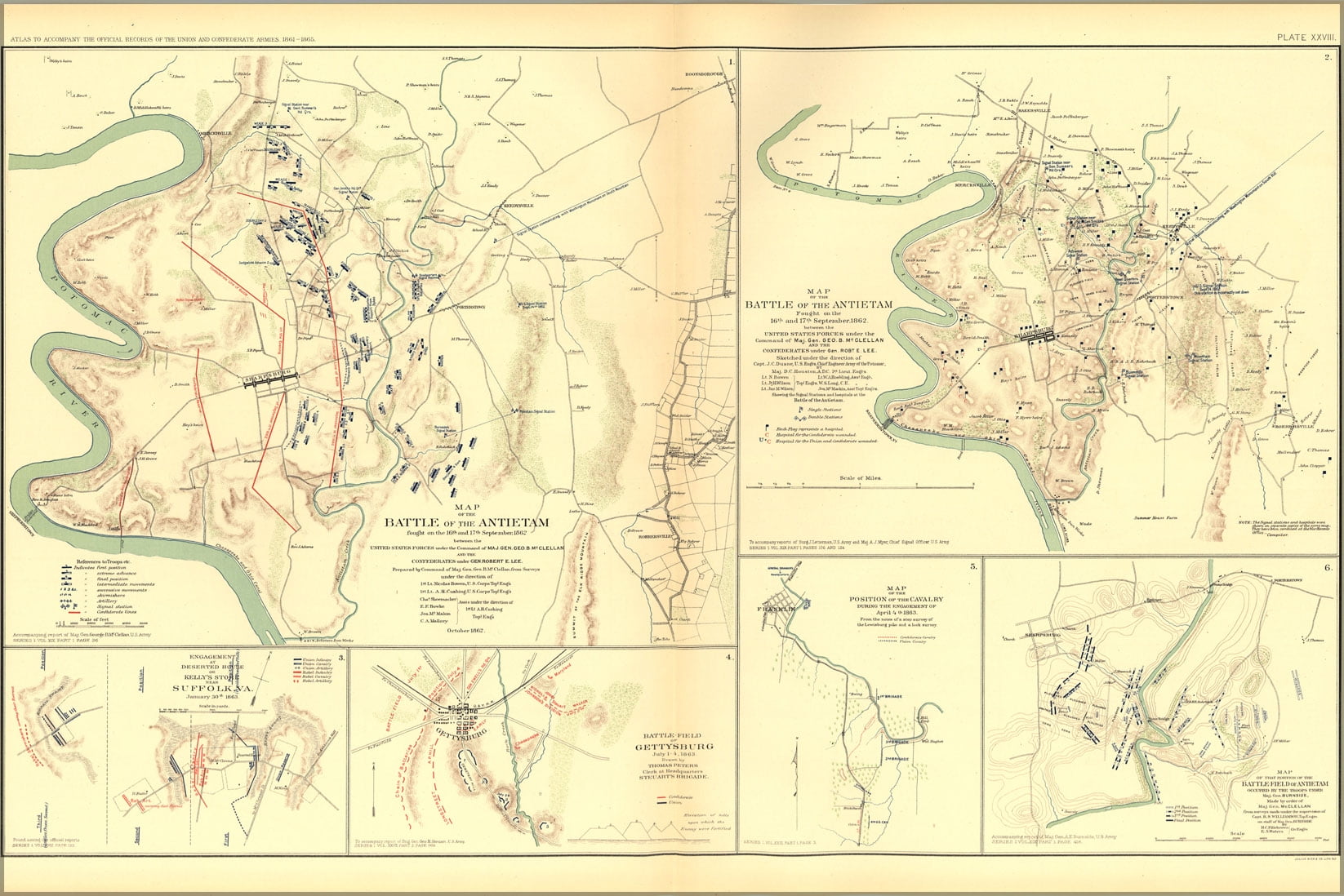 24"x36" Gallery Poster, civil war battle map of Antietam, Suffolk ...