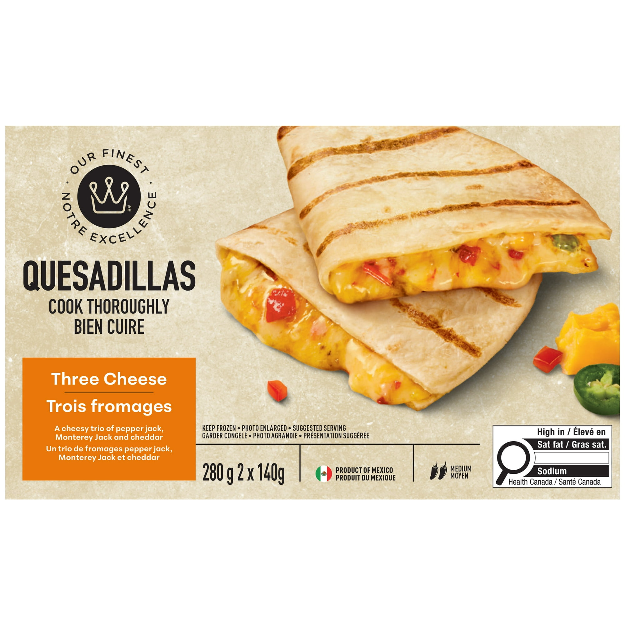 Click here for Our Finest Three Cheese Quesadillas 2 Pieces prices