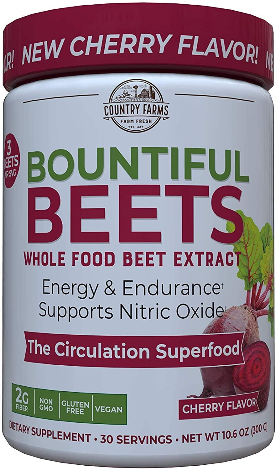 Country Farms Bountiful Beet Extract Nitric Oxide, Cherry, 10.6oz, 3 ...