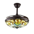 42" Retro LED Ceiling Fan Light Tiffany Style 4 Retractable Blades W ...